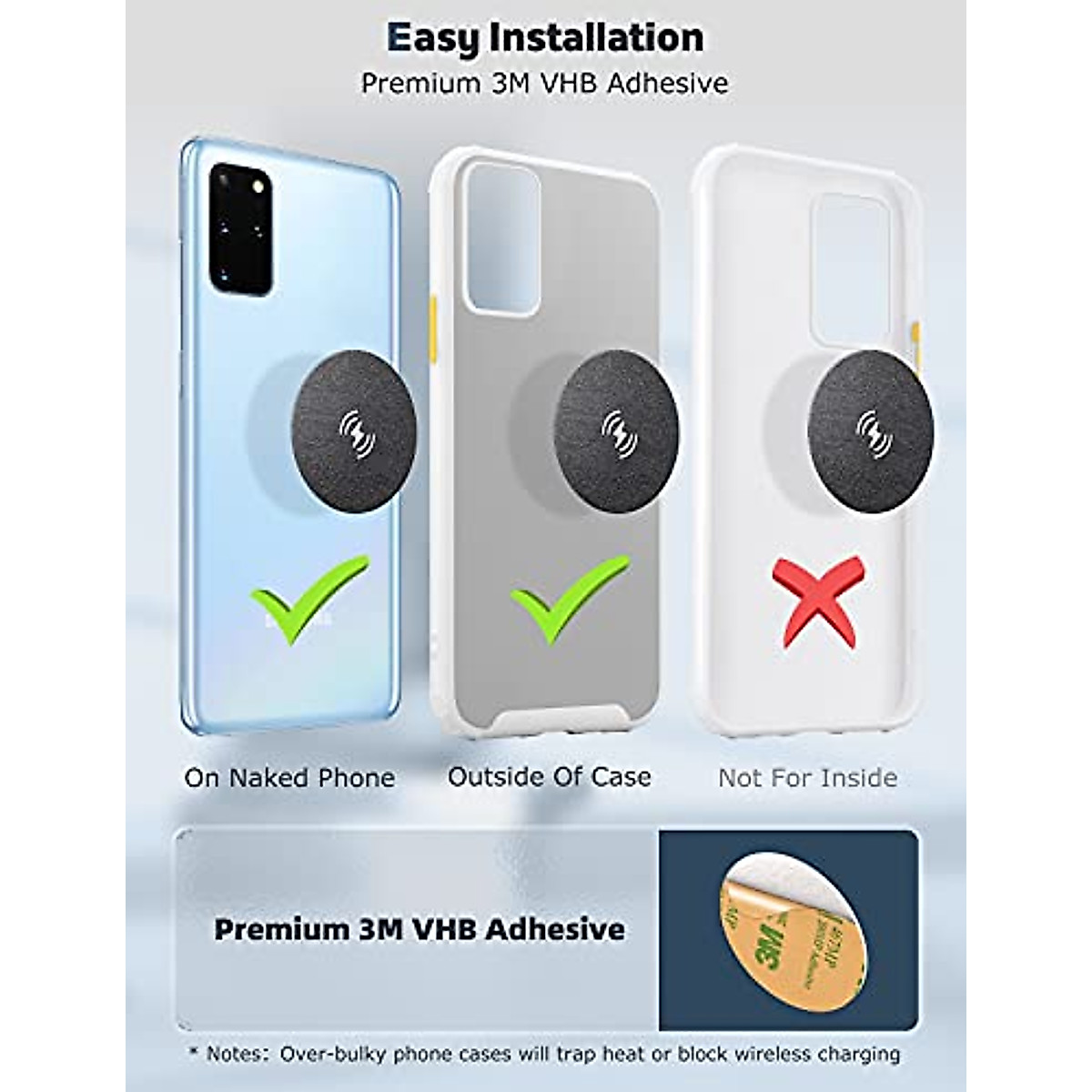 eSamcore Magnetic Phone Mount Metal Plate, Wireless Charging Compatible Phone Magnet Sticker for Magnetic Phone Holder for Car [Round Medium Size] [2.1 inch Diameter] [2-Pack]