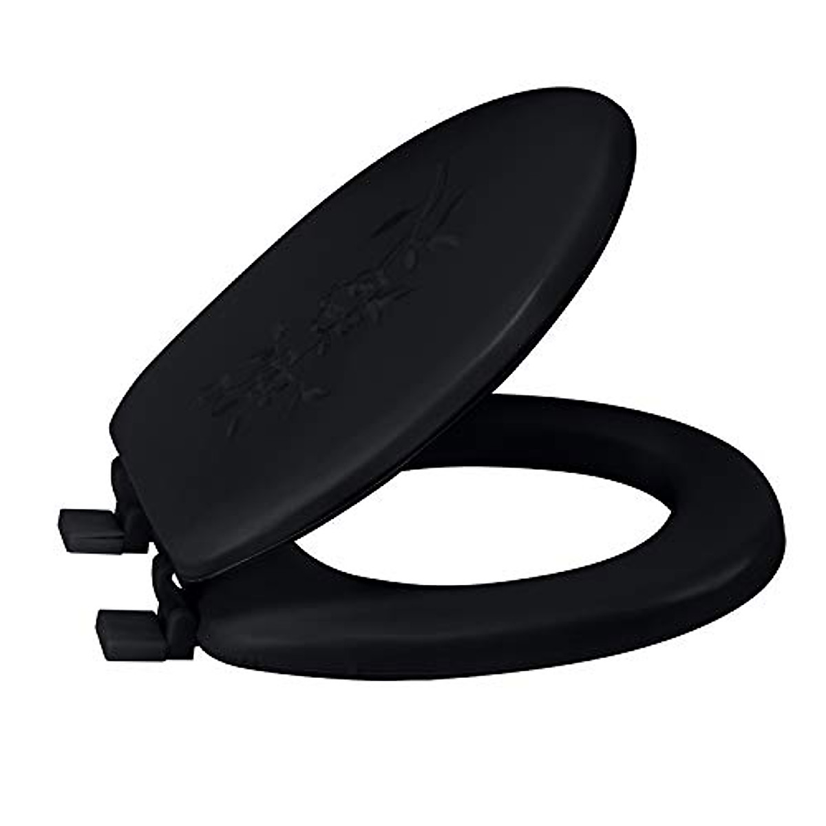 Bath Bliss Extra Soft Standard Round Toilet Seat | Decorative Vinyl Lid | Fits 16.5” Seats | Adjustable Quick Screw Attach Non-Slip Hinges | Bathroom | Black
