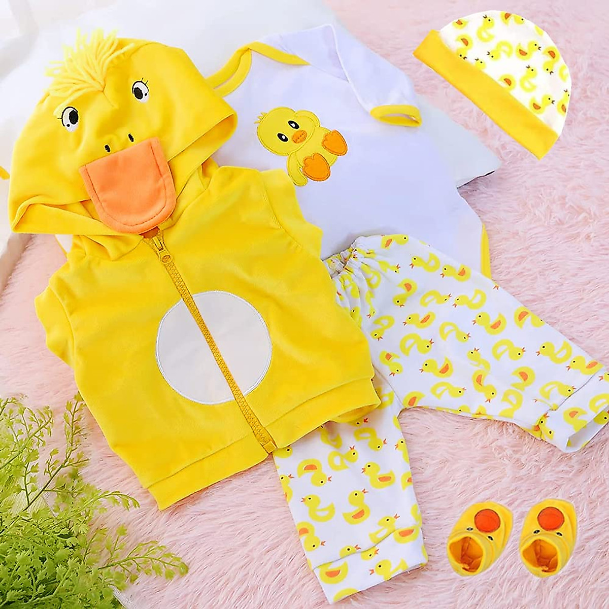 MAIHAO Reborn Baby Doll Clothes for 17-22 Inch Newborn Baby Doll Boy, 17-22 inch Yellow Duck 5pcs Set Baby Doll Clothes Outfit Accessories fit 17-22 Inch Baby Doll Girl