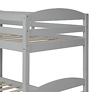 Quad Bunk Bed with Trundle L-Shape Bunk Bed Twin Over Twin Corner Bunk Bed for 4 or 5 Kids Boys Girls Teens, Gray