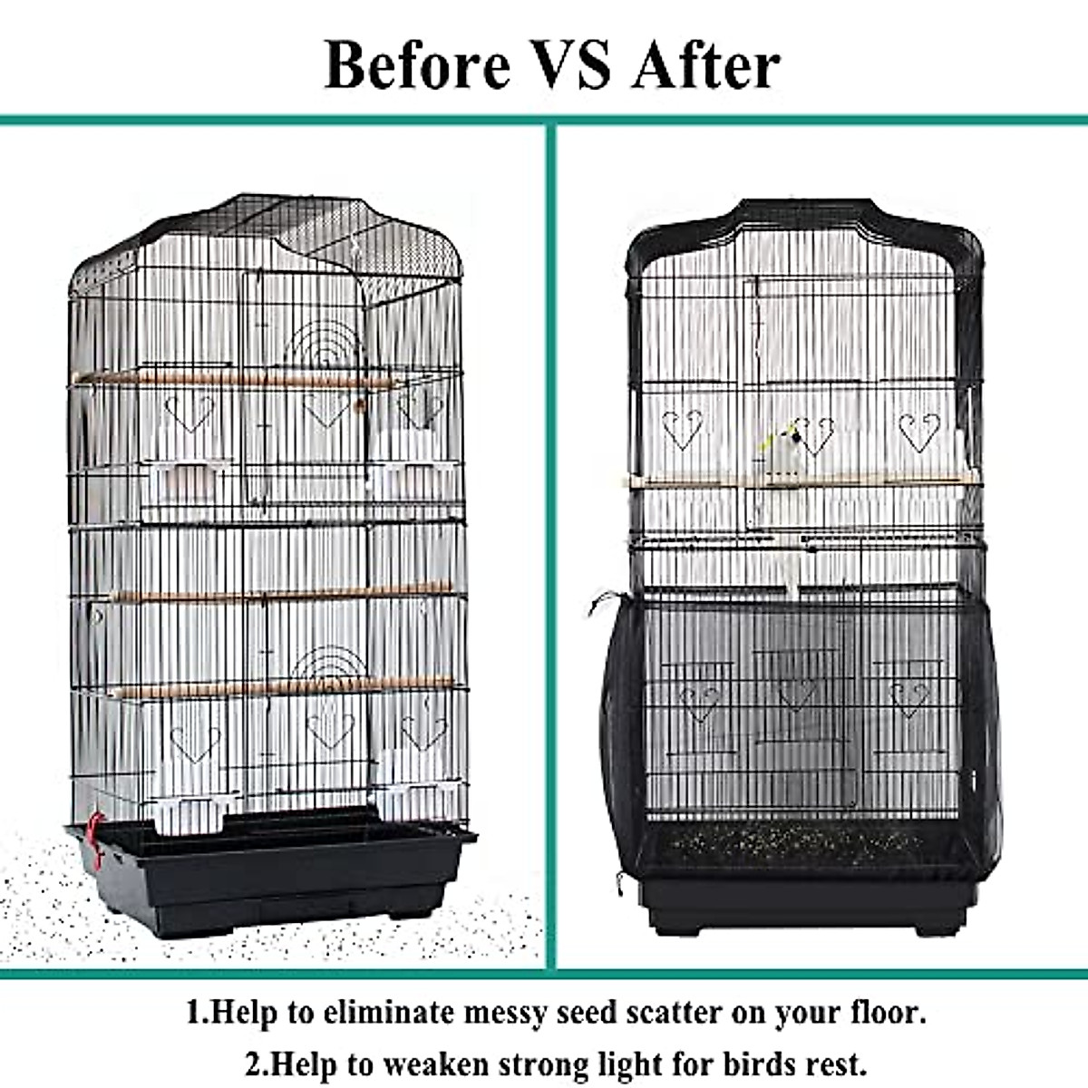 ASOCEA Bird Cage Seed Catcher,Universal Bird Cage Cover Skirt,Adjustable Parakeet Cage Nylon Mesh Netting for Round Square Cages Prevent Scatter and Mess- Black 78.7Inch (Not Include Birdcage)