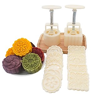 MooncakeMoulds 125g/75g, Mid-Autumn Festival Hand-Pressure MoonCakeMoulds, DIY Hand Press Cookie Stamps Pastry Tool. (4pcs 125g square + 6pcs roundpcs 75g)…
