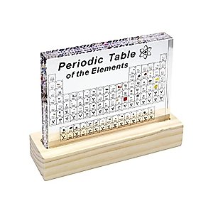 CNQLIS Periodic Table with Real Elements-Inside,Acrylic Periodic Table,3D Periodic Table of Elements,Gift for Teacher Parents Friend Students,Wooden Base(6 * 4.5 * 0.8 inch)