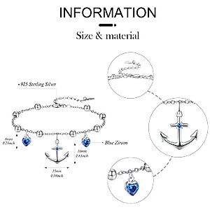 Palpitate Anchor Bracelets for Women Sailor Bracelet Nautical Bracelets 925 Sterling Silver Anchor Jewelry Birthday Gifts for Women