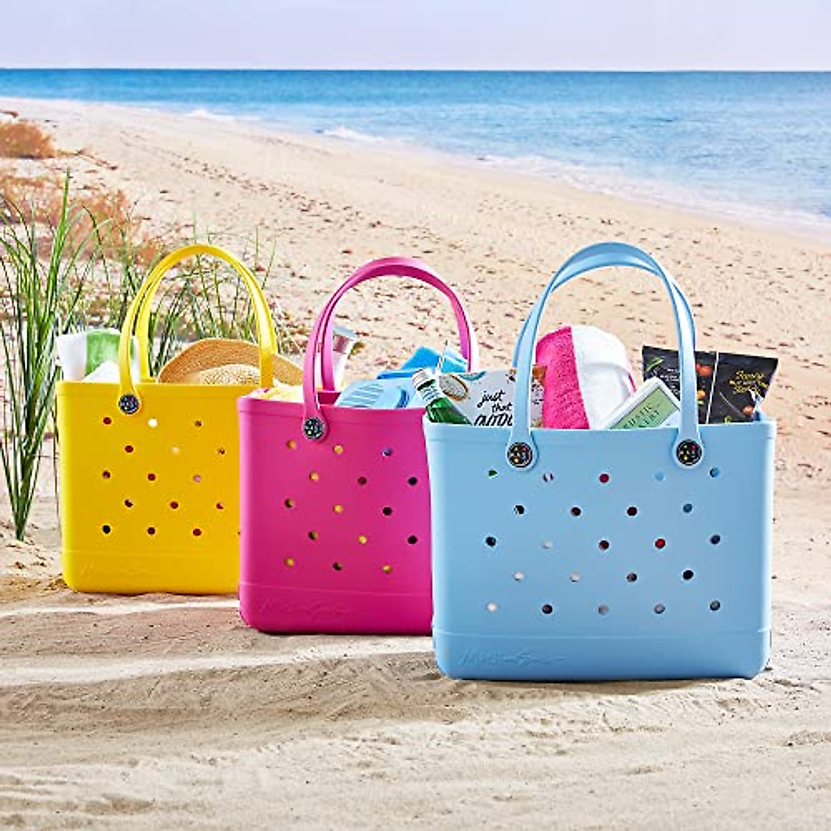 ProductWorks Maui and Sons Durable Beach Bag and Outdoor Everything Go2Bag,Farmers Market, Picnic,Concerts Washable Adjustable Straps (Pink)