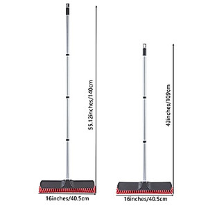 Push Broom Heavy-Duty Indoor Outdoor Floor Cleans Brush Bristles Adjustable Steel Handle Pole 55” Wide 16” Lightweight Scrub Sidewalk Driveway Yard Patio Garage Concrete Wood Stone Tile Wall