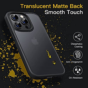 JETech Matte Case for iPhone 14 Pro 6.1-Inch (NOT for iPhone 14 Pro Max 6.7-Inch), Shockproof Military Grade Drop Protection, Frosted Translucent Back Phone Cover, Anti-Fingerprint (Black)