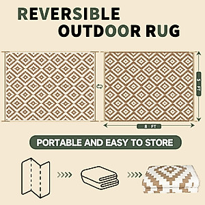 JBGO Outdoor Rug - Patio Rug - Reversible Woven Lightweight Large Recycled Plastic Striped Stain Proof Indoor Area Runner Mat - Deck, Patio, Camping, Picnic, Balcony - Doe&Coconut Milk - 5' x 8‘