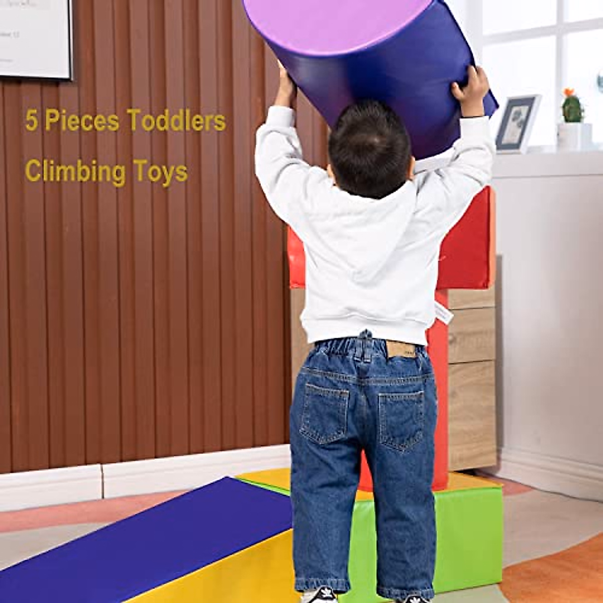 Dkelincs Climbing Toys for Toddlers 1-3, 5-Piece Crawl and Climb Foam Soft Play Equipment, Foam Climbing Blocks Activity Play Structures Indoor Baby Climber Sets