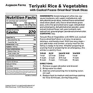 Augason Farms Teriyaki Rice and Vegetables with Freeze-Dried Beef, 38 oz