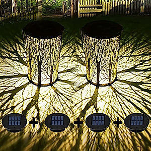 Gifts for Women, Kwaiffeo Solar Lanterns for Garden Patio Yard Decor, Retro Solar Table Lights with 4 Solar Top Panels, Birthday Gifts for Women, Gifts for Mom Grandma Teacher, 2 Pack