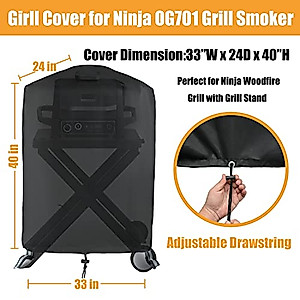Amerbro Cover for Ninja Woodfire Outdoor Grill - Waterproof Grill Cover for Ninja OG701 Grill and Stand - Anti-Fade & UV Resistant, Heavy Duty 600D Oxford Fabric (Cover Only, Does Not Include Stand)