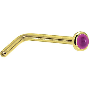 Body Candy Solid 14k Yellow Gold 2mm Genuine Rose Pink Garnet L Shaped Nose Stud Ring 18 Gauge 1/4"
