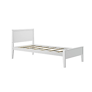 Max & Lily Twin Bed, Solid Wood Twin Bed Frame with Panel Headboard, Kids Twin Bed with Wood Slat Support, No Box Spring Needed, White