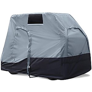 Explore Land Weatherproof 4 Passengers Golf Cart Cover Universal Fits EZGO Club Car Yamaha - All Season Golf Cart Enclosure with Driver Side Door and Back Side Zipper Window