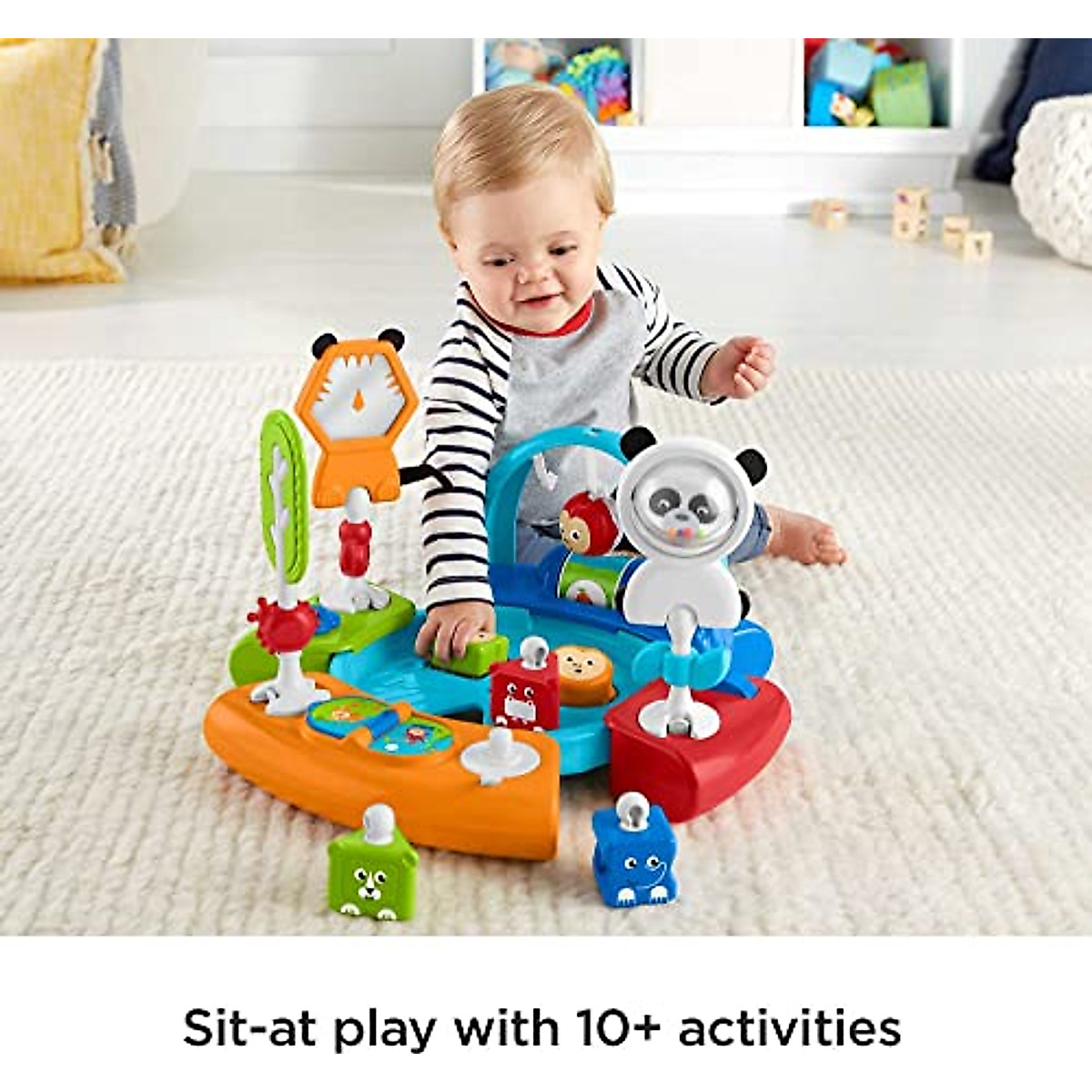 Fisher-Price Baby to Toddler Toy 3-In-1 Spin & Sort Activity Center and Play Table with Playmat and 10+ Activities, Retro Roar