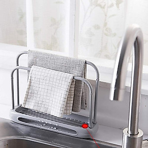 Towel Racks, Detachable Towel Storage Rack Towel Dish Towel Sponge Quick Dryer Double Rod Cloth Holder Towel Rack for Kitchen Bathroom/Grey/Taille 1