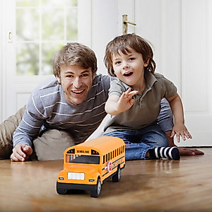Think Wing School Bus Toy for Toddlers - 5 Inch 2 Set Die-cast Play Vehicles Pull Back car for Kids