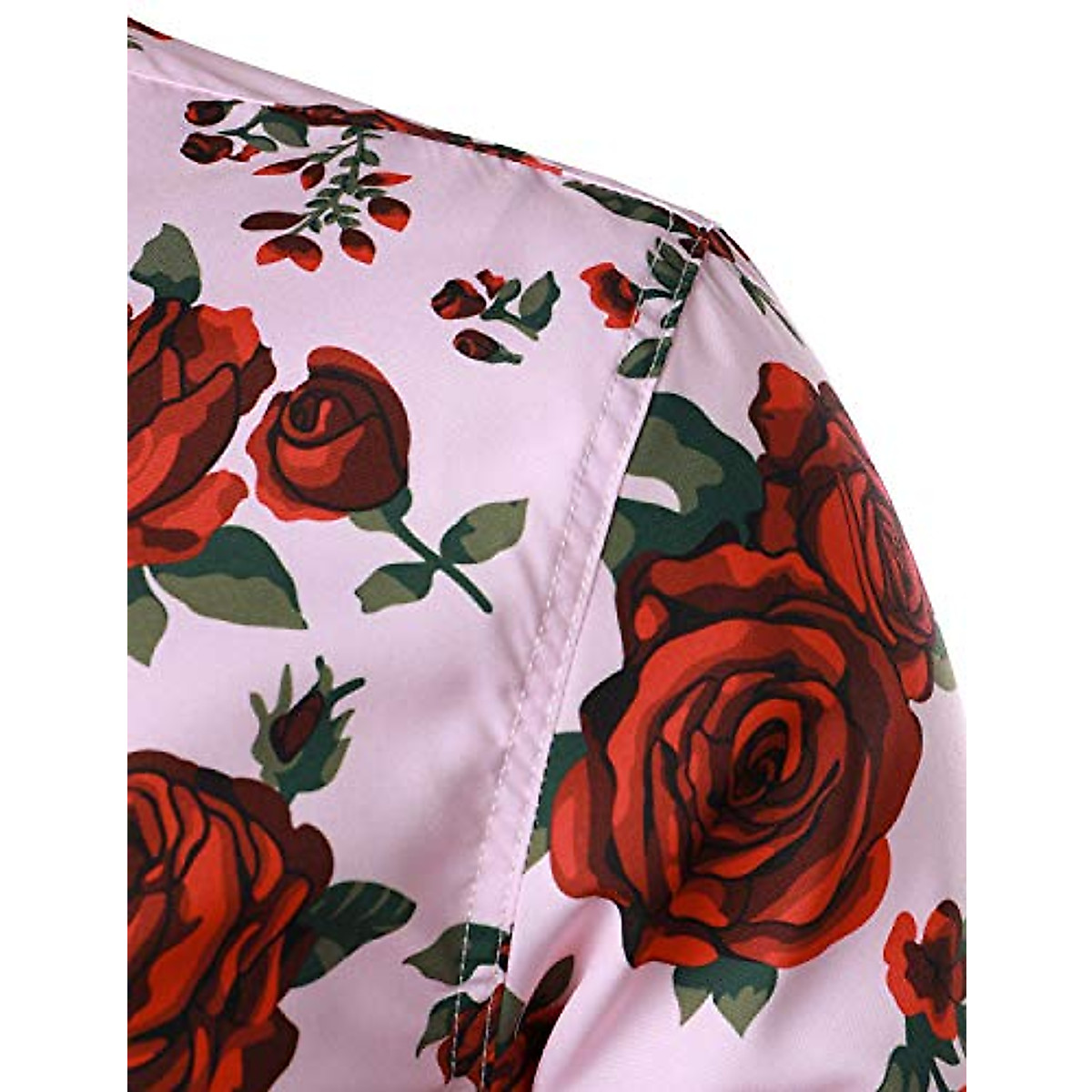 ZEROYAA Mens Fashion Urban Design Polyester Slim Fit Long Sleeve Rose Printed Button Up Dress Shirts ZLCL21-Pink Medium
