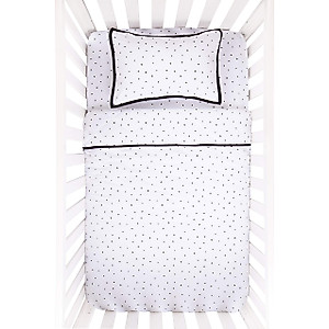 Ely's & Co. Baby Crib Bedding Sets for Girls — Perfect for Toddler Beds — 4 Piece Set Includes Crib Sheet, Quilted Blanket, Crib Skirt, and Decorative Toddler Pillowcase —Black & White Dottie