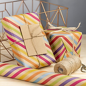 RUSPEPA Kraft Wrapping Paper Roll - Rainbow Stripe Pattern - 24 Inches x 100 Feet