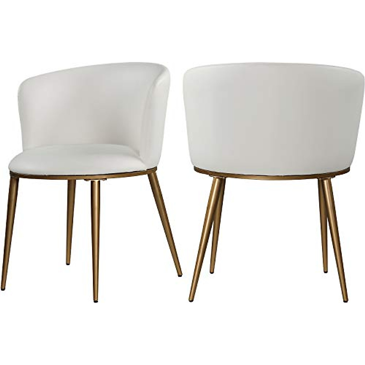 Meridian Furniture Skylar Collection Modern | Contemporary Upholstered Dining Chair with Rounded Back and Sturdy Iron Legs, Set of 2, 23.5" W x 23.5" D x 30" H, White Faux Leather, Gold