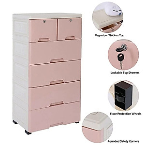 ZSEDP 6 Drawer Plastic Dresser with Wheels Storage Cabinet Tower Closet Organizer Unit for Home Office Bedroom Livingroom