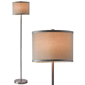 Oneach 61" Farmhouse Industrial Floor Lamp for Living Room Standing Floor Lamp Rustic Floor Lamps for Living Room Bedroom Tall Lamps with Foot Switch for Bedroom with Grey Linen Lamp Shade