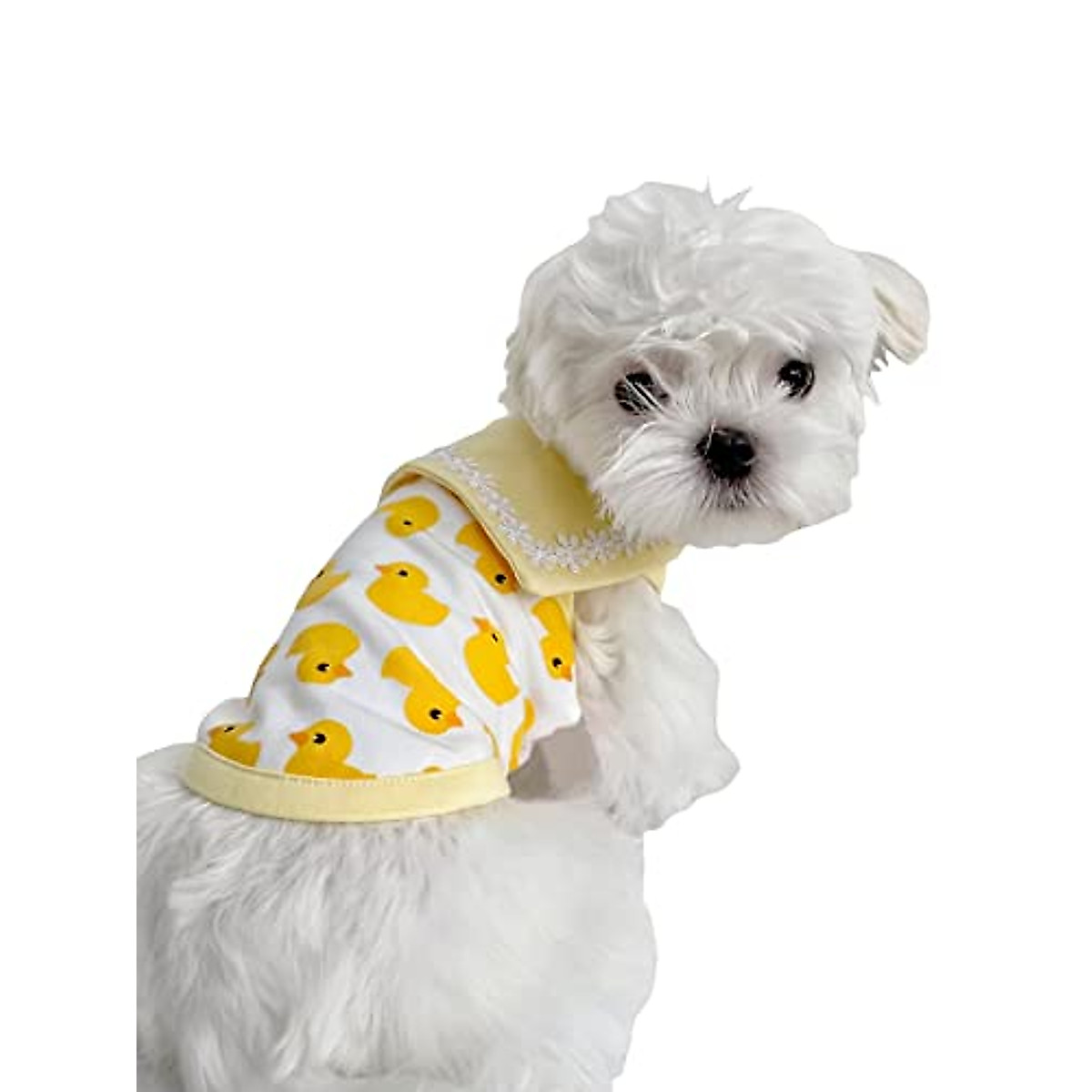 QWINEE Cartoon Dog Tank Top Cute Sailor Collar Dog Vest Cat Tee Shirt for Small Medium Dog Puppy Kitten Yellow XL
