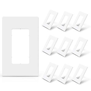 ELEGRP Matte White 1-Gang Screwless Decorative Wall Plates, Standard Size Unbreakable Thermoplastic Faceplate Cover for Decorator Receptacle Outlet Switch, UL Listed (10 Pack)