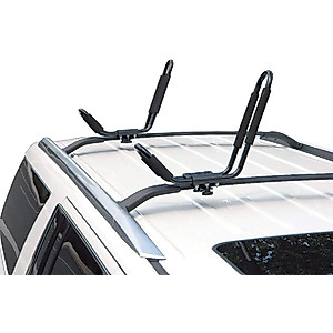 DRSPORTS 2 Pairs Heavy Duty Universal J-Bar Kayak Rack Roof Top Carrier for Kayak Canoe Paddle Boat Mounted on Car SUV, Car and Truck Crossbar with 4 pcs Tie Down Straps