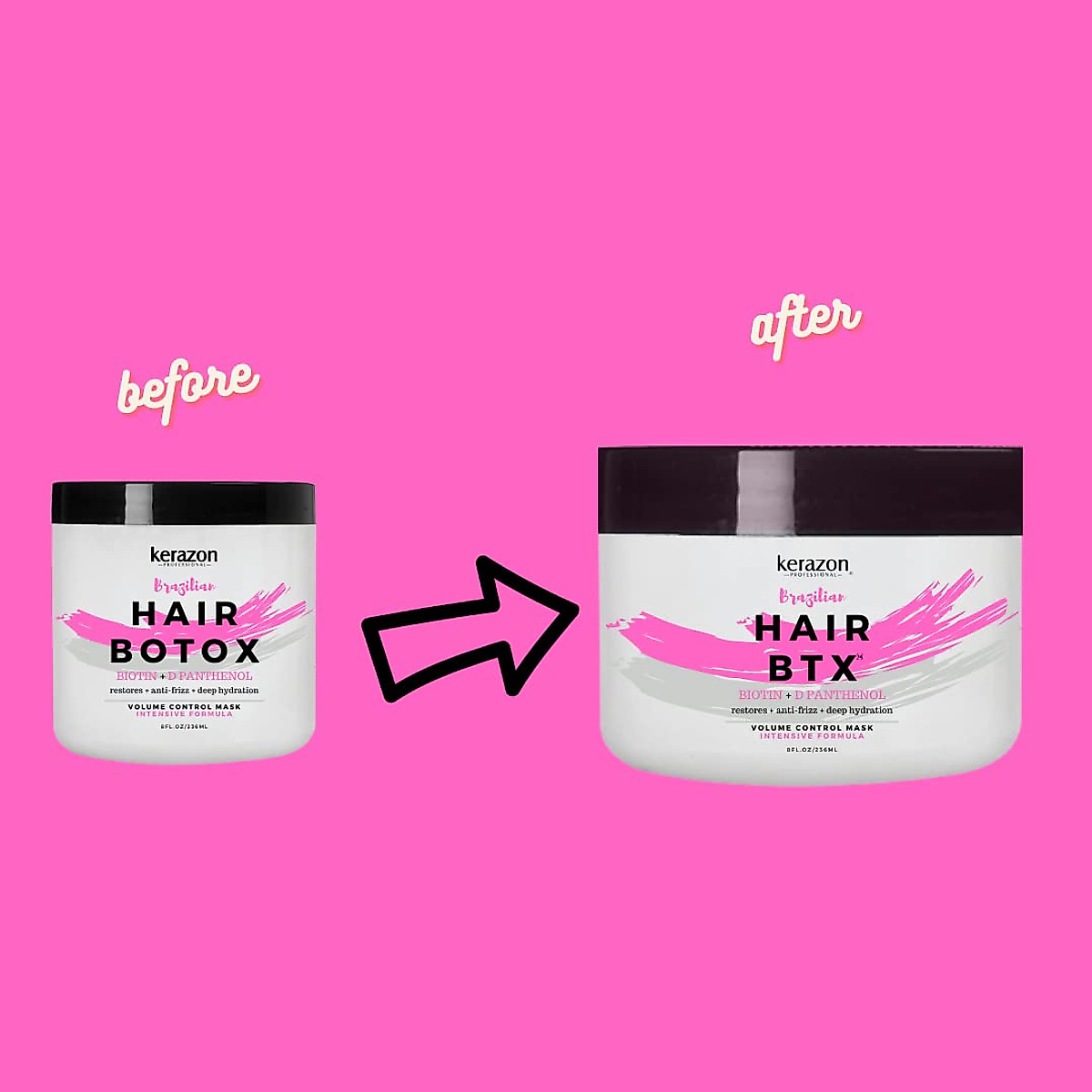 KERAZON Intensive Brazilian Hair Botox Treatment 8oz 236ml For All Hair Types, Thermal Activated Hair Mask Damaged Hair and Long Lasting Volume And Frizz Control. Packaging may vary.
