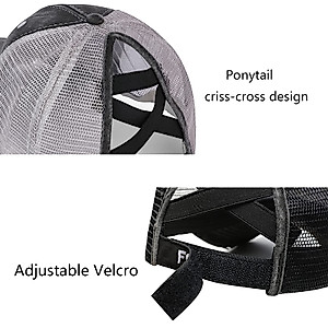 Distressed Criss Cross Ponytail Hat for Womens High Mesh Baseball Cap Distressed Messy Bun Trucker Hat Pony Hat Hot Mess Just Doing My Best