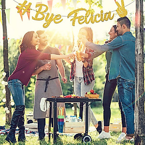 Marwey Bye Felicia Banner,Gold Glitter Garland Party Supplies,Party Decoration Ideas for Going Away/Moving/Job Change/Relocating/Graduation/Farewell Party