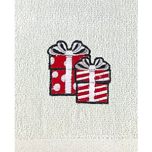 Christmas Fingertip Towel Set: Gnome Present Like Your Present, Grey Hand Towels with Red White Embroidery Jolly Gnome Present, Set of 2