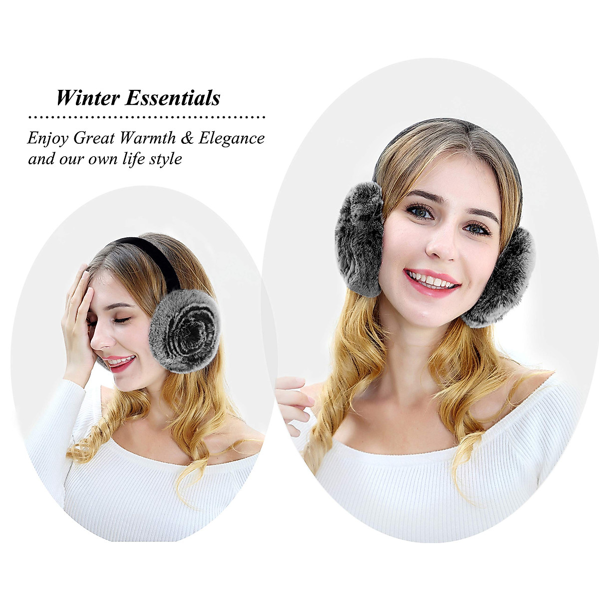 Rabbit Hair Winter Earmuff for Women, Soft and Warm (Black)
