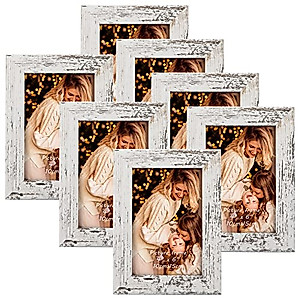 PETAFLOP 4x6 Picture Frame Set of 7, Distressd Rustic Frames Display 4 by 6 Inch Photo for Wall or Tabletop