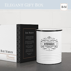 Baie Maison Large Kitchen Utensil Holder for Countertop - Farmhouse Kitchen Tools Storage Organizer Utensil Crock - White Cooking Utensil Holder for Kitchen Counter - Utensil Caddy Jar Spatula Holder