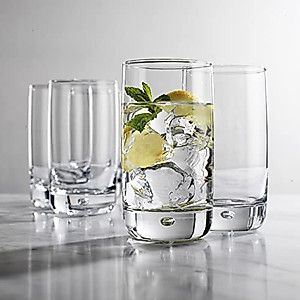 Set of 4 Highball Glasses 16 Oz Collins Cocktail Drinking Glass Cups, Bubble Base Glassware for Water, Juice, Cocktails, Beer Pint Glasses, Modern Basic Tumblers.