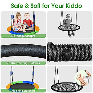 DEROFIT 40 Inch Flying Saucer Tree Swing for Kids,750lb Round Indoor Outdoor Swing Set with Foam Handle,Circle Swing with Steel Frame Adjustable Rope,Easy to Install 750lb Weight Capacity