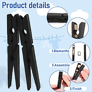 Cptoion 100PCS Clothes Pins Wooden,4" Large Wooden Black Clothespins,Black Wooden Clothespins,Wooden Clips for Crafts Hanging Clothes Pictures (Black)
