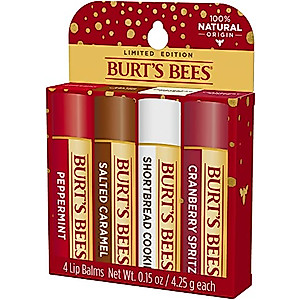 Burt's Bees Lip Balm Easter Basket Stuffers, Moisturizing Lip Care, Festive Fix Set - Peppermint, Salted Caramel, Cranberry Spritz & Shortbread Cookie (4 Pack)