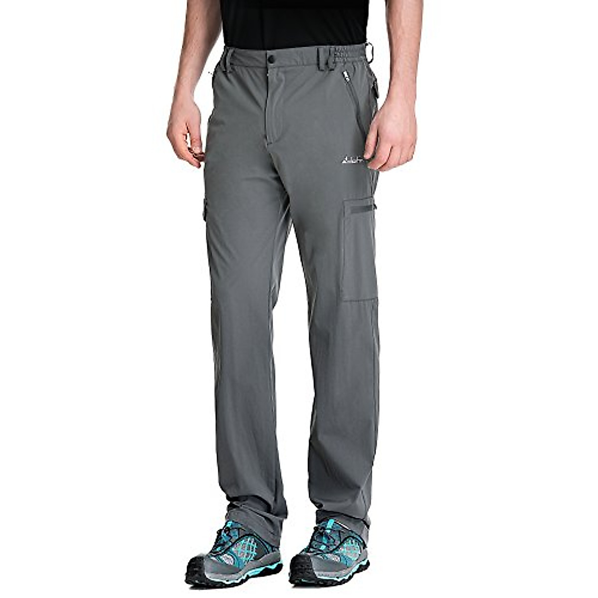 clothin Men's Elastic-Waist Travel Pant Stretchy Lightweight Pant Multi-Pockets Quick Dry Breathable(Grey L-32)