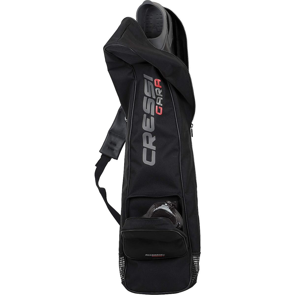 Cressi Roomy bag for Freediving Fins - Strong Resistant Material - Front Pocket - Adjustable Shoulder Strap - Zipper Closure - Designed in Italy,Black