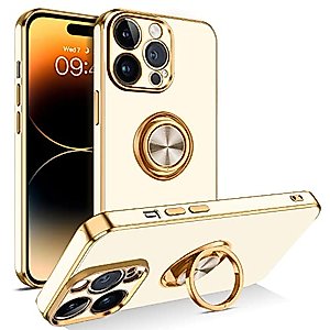BENTOBEN iPhone 14 Pro Max Case, Slim Lightweight 360° Ring Holder Kickstand Support Car Mount Shockproof Women Men Non-Slip Protective Case for iPhone 14 Pro Max 6.7", White