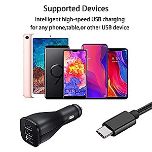 Samsung Fast USB C Dual-Port Car Charger with Type C Cable 5ft Compatible for Samsung Galaxy S22/S22+/S22 Ultra /S21/S21+/S20/S20+/S10/S10+/S10e/S9/S9+/S8/S8Plus/Edge/Active/Note 8/9/10/20