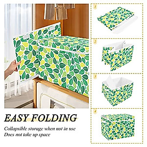 CaTaKu Abstract Leaf Storage Bins with Lids and Handles, Fabric Large Storage Container Cube Basket with Lid Decorative Storage Boxes for Organizing Clothes