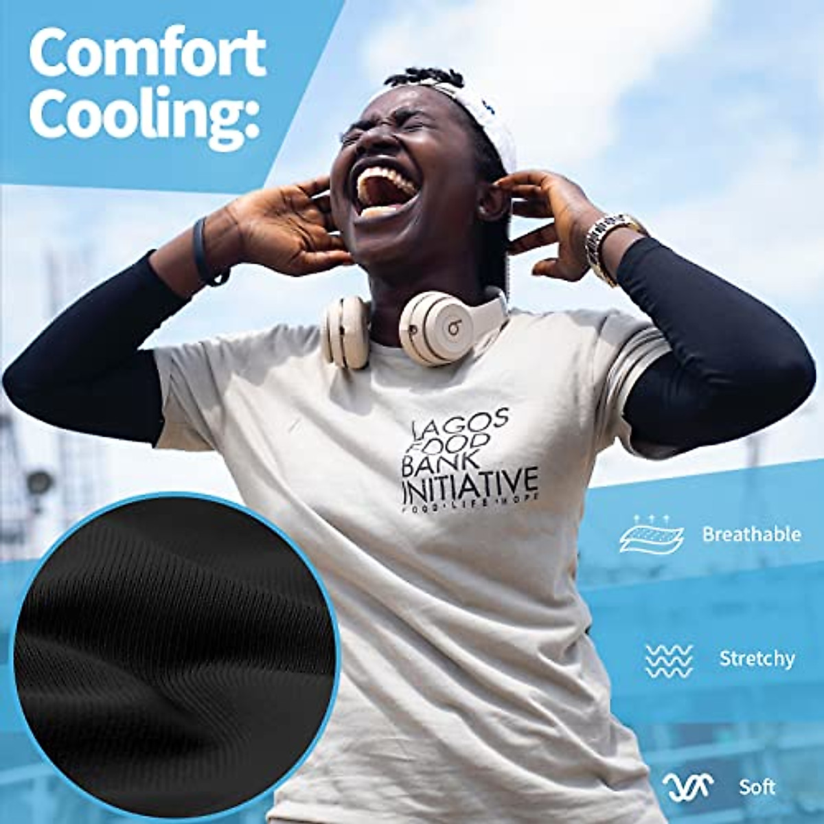 YESLIFE Black UPF 50 Cooling Sports Arm Sleeve for Women, Men & Kid, UV Sun Protection Arm Sleeves for Men & Women - Tattoo Cover Up