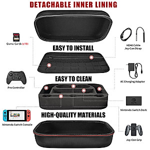 Carrying Storage Case for Nintendo Switch & N-Switch OLED, Hard Shell Large Capacity Storage Bag for Nintendo Switch Game Controller, Dock, Switch Console, 18 Games Slots, Pro Controller & Accessories