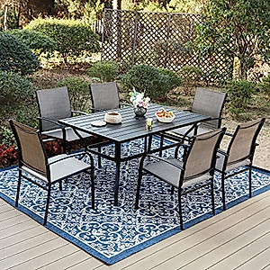 MIXPATIO Patio Dining Set 7 Piece Outdoor Furniture Set with 6 Brown Textilene Chairs and Metal Rectangular Table for Deck Garden Backyard Lawn Poolside